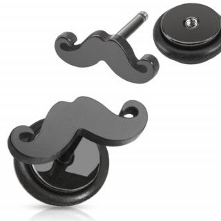 achat bijou Piercing oreille style faux plug noir en forme de moustache